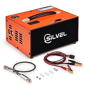 SILVEL PCP Air Compressor, PCP Compressor 4500Psi/30Mpa with Built-in Power Adapter, Auto-shutoff, Oil &Water-Free, Power by 110V /220V AC or 12V DC