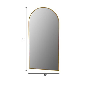 ABSWHLM 71"x32" Arched Mirror Full Length Large Mirror with Stand Aluminum Alloy Frame Floor Mirror for Living Room, Bedroom Hanging Standing or Leaning Wall-Mounted, Gold