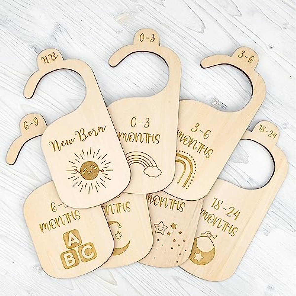 Baby Closet Dividers - Set of 7 Baby Clothes Organizer, Wooden Clothes Organizer from Newborn to 24 Months, Nursery Organizers for Hanger Dividers