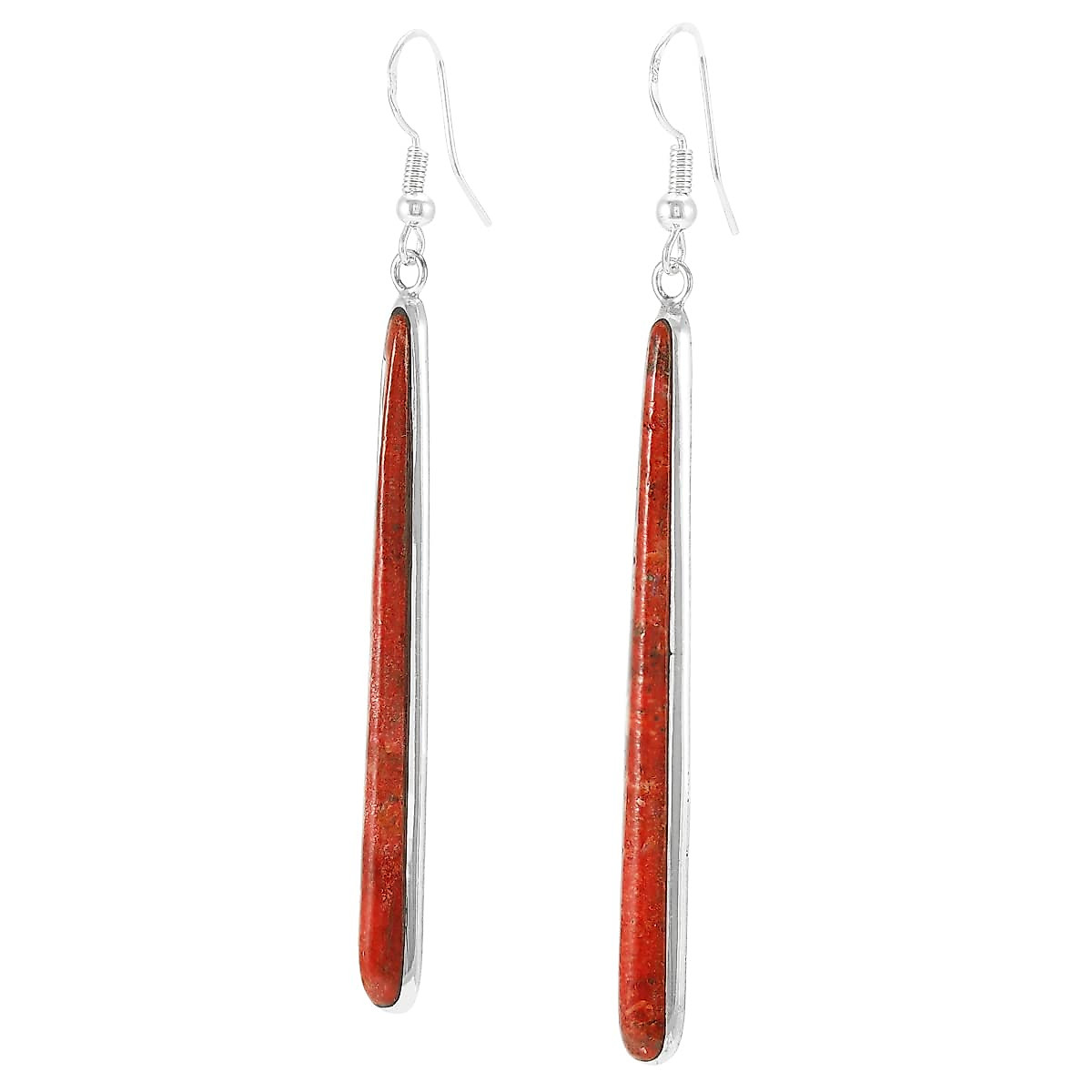 Coral Earrings in Sterling Silver Long Dangles (2.5" Long)