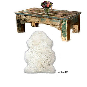 Fur Accents White Shag Rug - Faux Sheepskin - Extraordinary Faux Fur Carpet - Thick - Soft - Pelt Shape - Micro Suede Non Slip Back - Hand Made Luxury USA (24"x48")