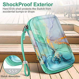 FINTIE Hard Shell Protective Case for Nintendo 2DS XL/New 3DS XL LL, Emerald Marble with Zipper Pocket and Top Handle