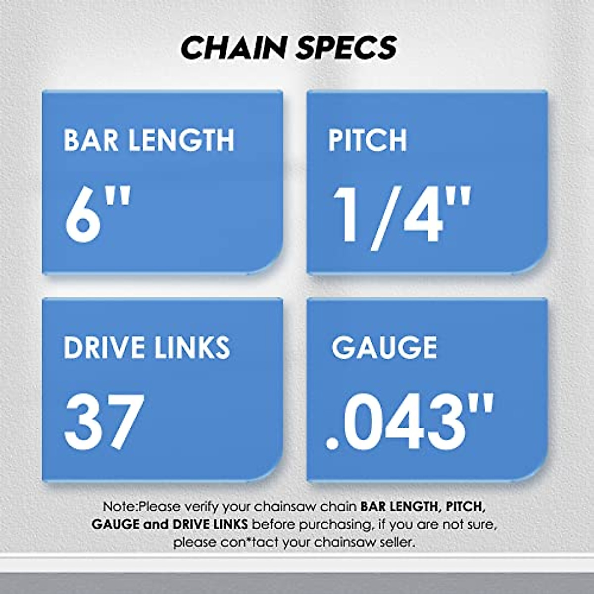 Seesii Mini Chainsaw Chain Replacement 6 Inch for 6 Inch Bar-4 PCAK, .043" Gauge, 1/4" LP Pitch, 37 Drive Links Fits Seesii And All Brands Mini Chainsaw【Free Chain Sharpener File Inclded】