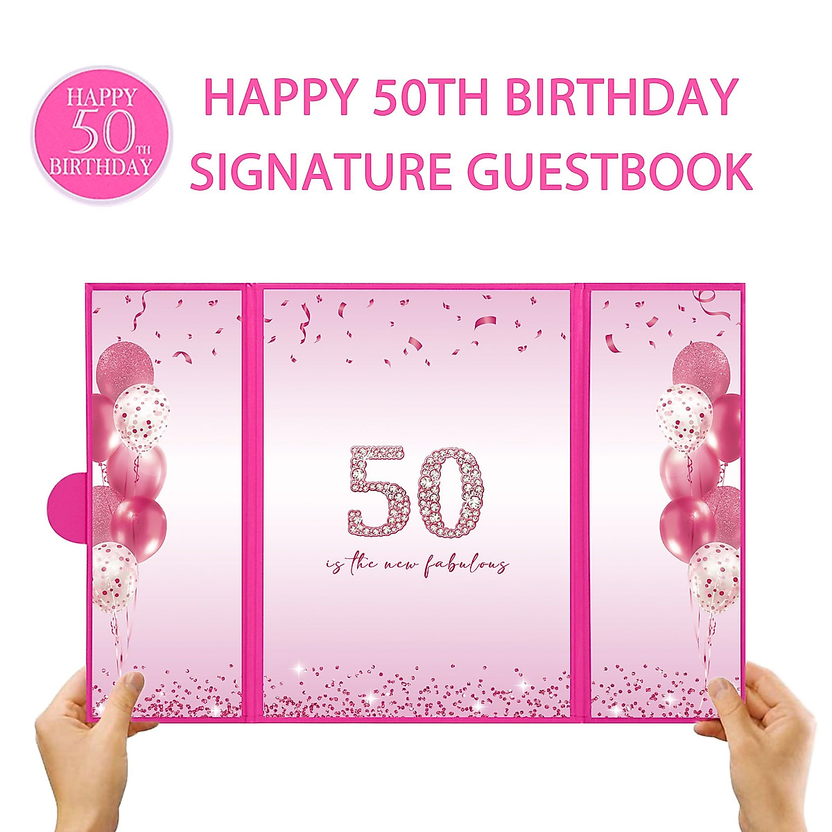 DARUNAXY Hot Pink 50th Birthday Party Decorations for Women, Happy 50th Birthday Alternative Signature Guest Book Pink 50 Birthday Signing Card Board Party Supplies Cheers to 50 Years Old Gifts