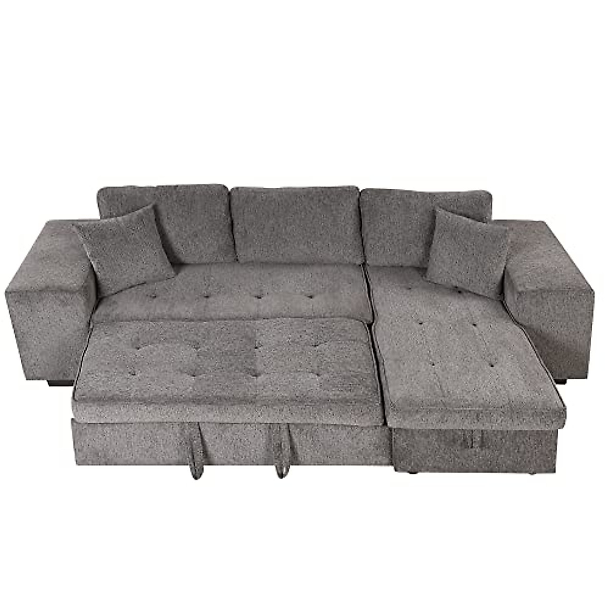Olodumare 104" Inch Reversible Sectional Sofa, Modern L-Shape Pull Out Bed Sleeper Couch w/ 2 Stools, Storage Arm & Storage Chaise for Small Living Room (Knox Charcoal)