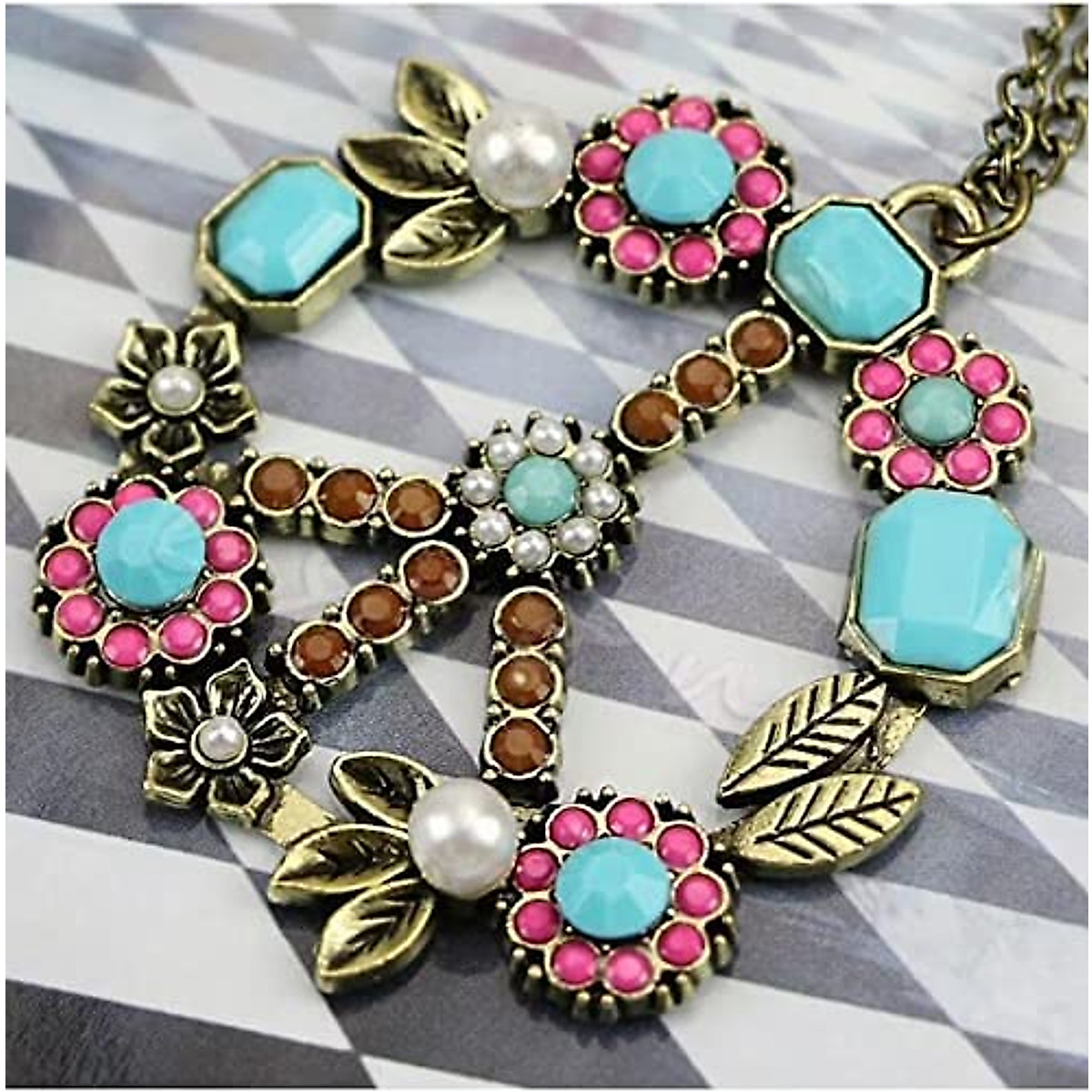 Zehope Peace Sign Necklace Vintage Hippie Pendant Necklaces Chain 60s 70s Long Turquoise Necklace Accessories for Women