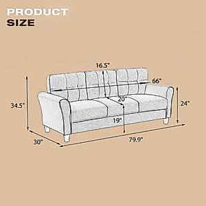 P PURLOVE 3-Seat Sofa for Living Room, Modern Sofa with Comfortable Padded Backrest, Linen Upholstered Couch Furniture for Bedroom, Office, Small Space, Easy Assembly, Light Grey Blue