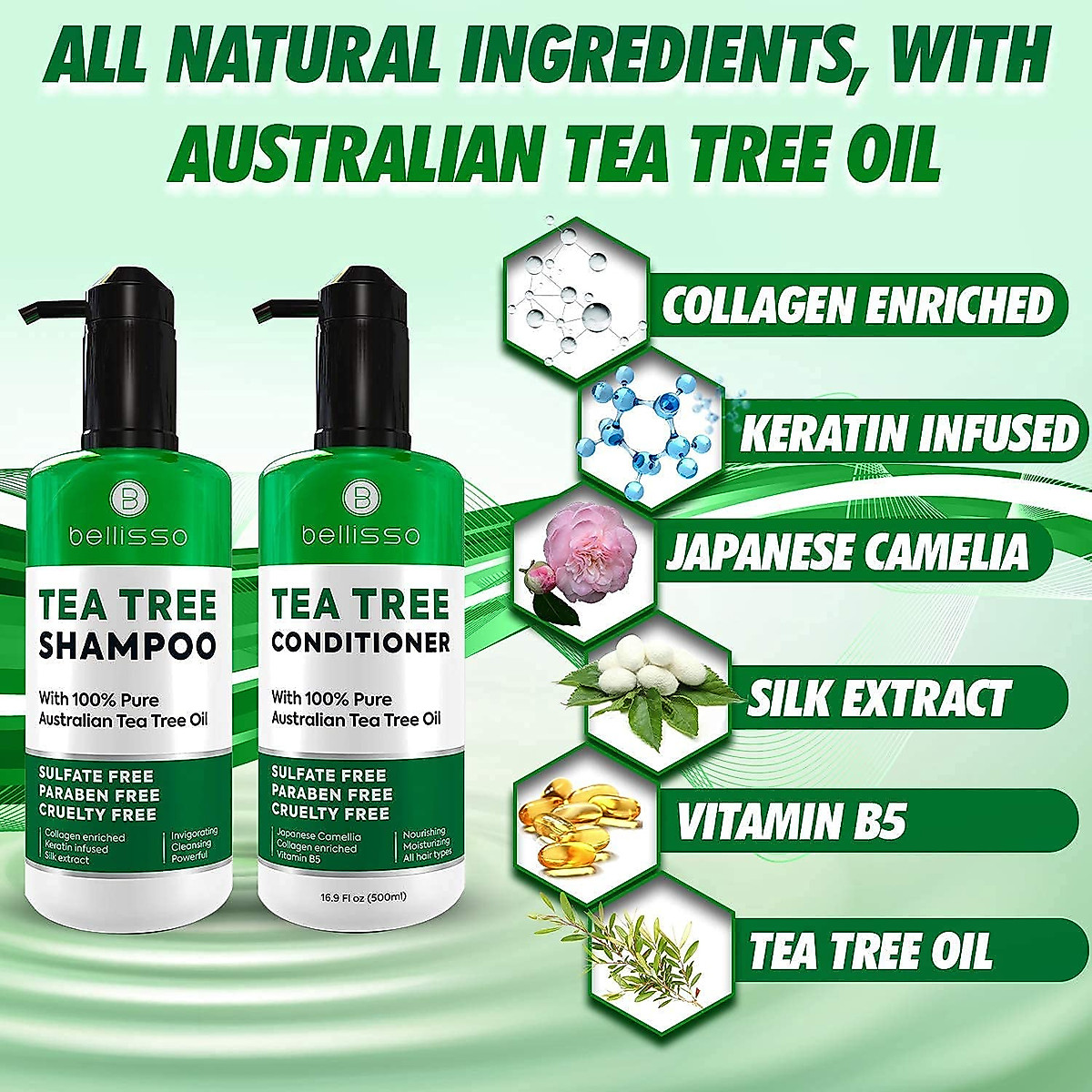 BELLISSO Tea Tree Oil Hair Mask, Shampoo and Conditioner Set