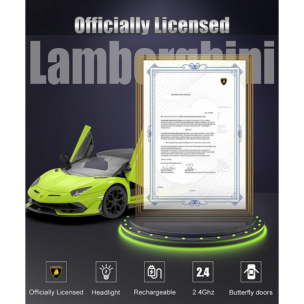 AEROQUEST Lamborghini Remote Control Car, Officially Licensed 1:14 Lambo RC Car 7.4V 500mAh with 15km/h Fast Model Car Toys for Adults Boys Girls Birthday Ideas Gift, Green