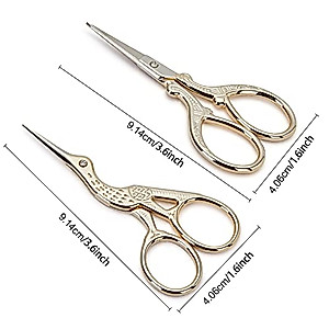 XCRUI 2Pack Embroidery Scissors, Stainless Steel Sharp Stork Scissors for Embroidery,Paper Cutting, Sewing, Craft, Art Work & Daily Activities(Gold)