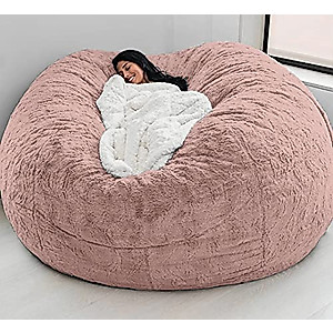 5FT Giant Fur Bean Bag Chair for Adult Living Room Furniture Big Round Soft Fluffy Faux Fur BeanBag Lazy Sofa Cover (it was only a Cover, not a Full Bean Bag)
