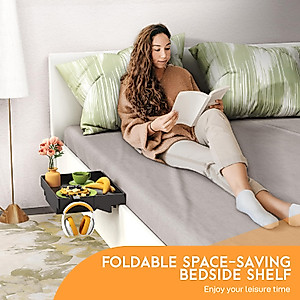 SPACELEAD Bedside Shelf for Bed – College Dorm Room Clip On Nightstand with Cup Holder & Cord Holder&drawer – Bunk Bed Shelf for Organizer Top for Bedroom (Black，Plastic)