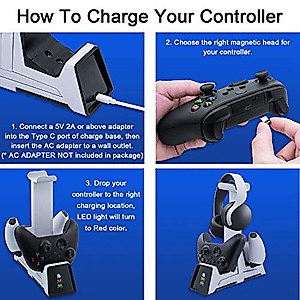 Mcbazel Dual Charging Station with Headset Holder for PS5, Fast Charging Dock with LED Indicator for PS5/ PS4/ Switch Pro/Xbox One/Xbox One Slim/Xbox Elite/Xbox Series X&S Controllers