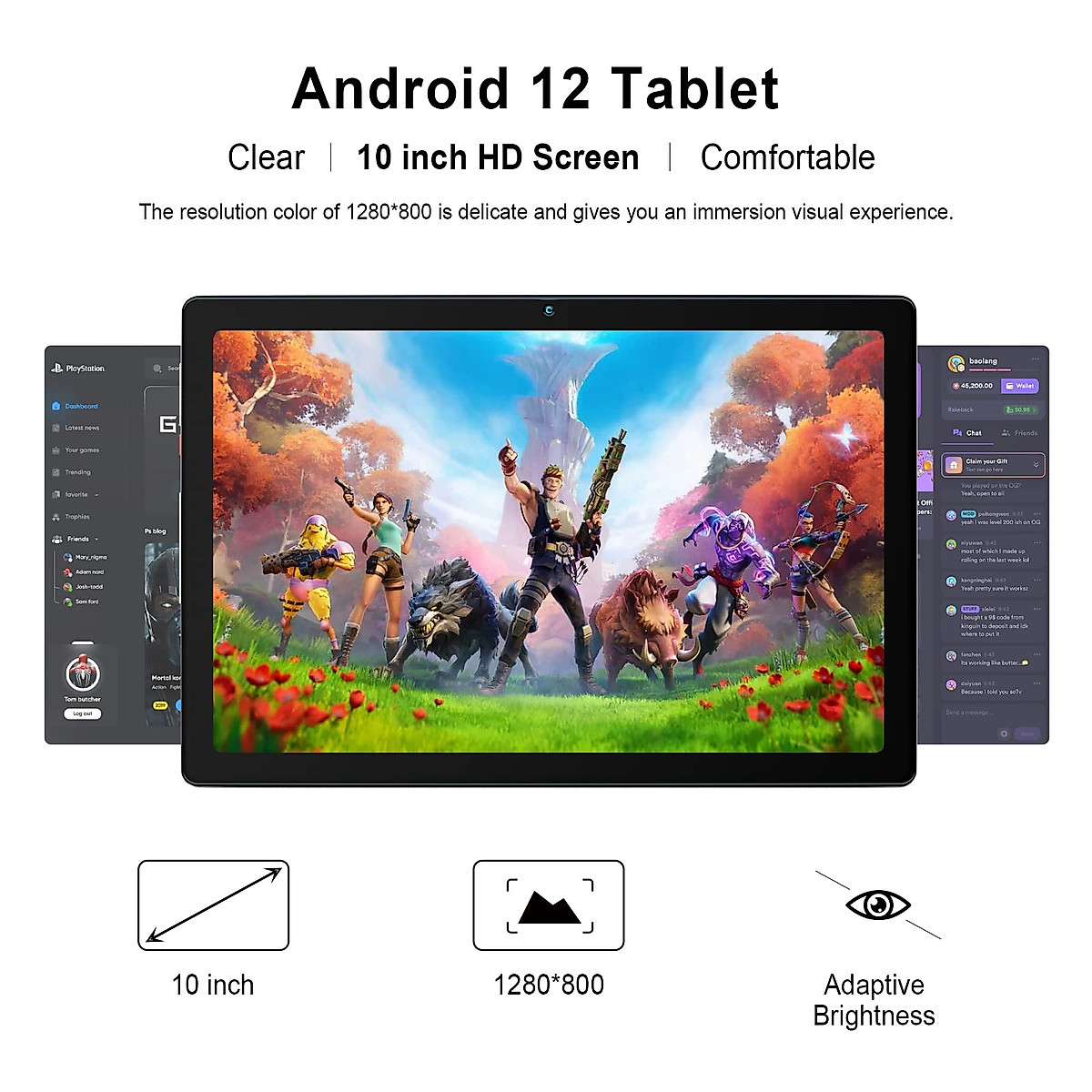Mouikei 10 inch Tablet Android 12 Tablets, Quad-Core Tablet PC, 32GB ROM 128GB Expand, 1280x800 HD Touch Screen, 5000mAh, Dual Speaker, Bluetooth, WiFi, Dual Camera, GPS, Silver