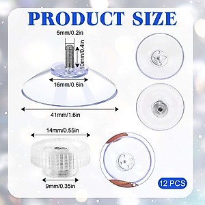 12 PCS Suction Cups, 40mm Strong Suction Cup with M5 Metal Screw Rods and Nuts Clear PVC Heavy Duty Suction Cup Holder Plastic Sucker Pads Without Hooks for Bathroom Wall Door Glass Window Car Shade