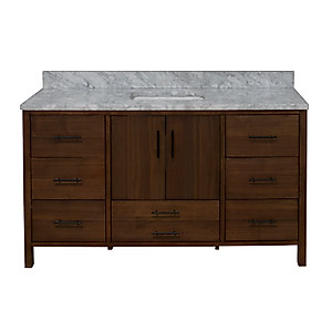 Kitchen Bath Collection California 60-inch Single Bathroom Vanity (Carrara/Walnut): Includes Walnut Cabinet with Authentic Italian Carrara Marble Countertop and White Ceramic Sink