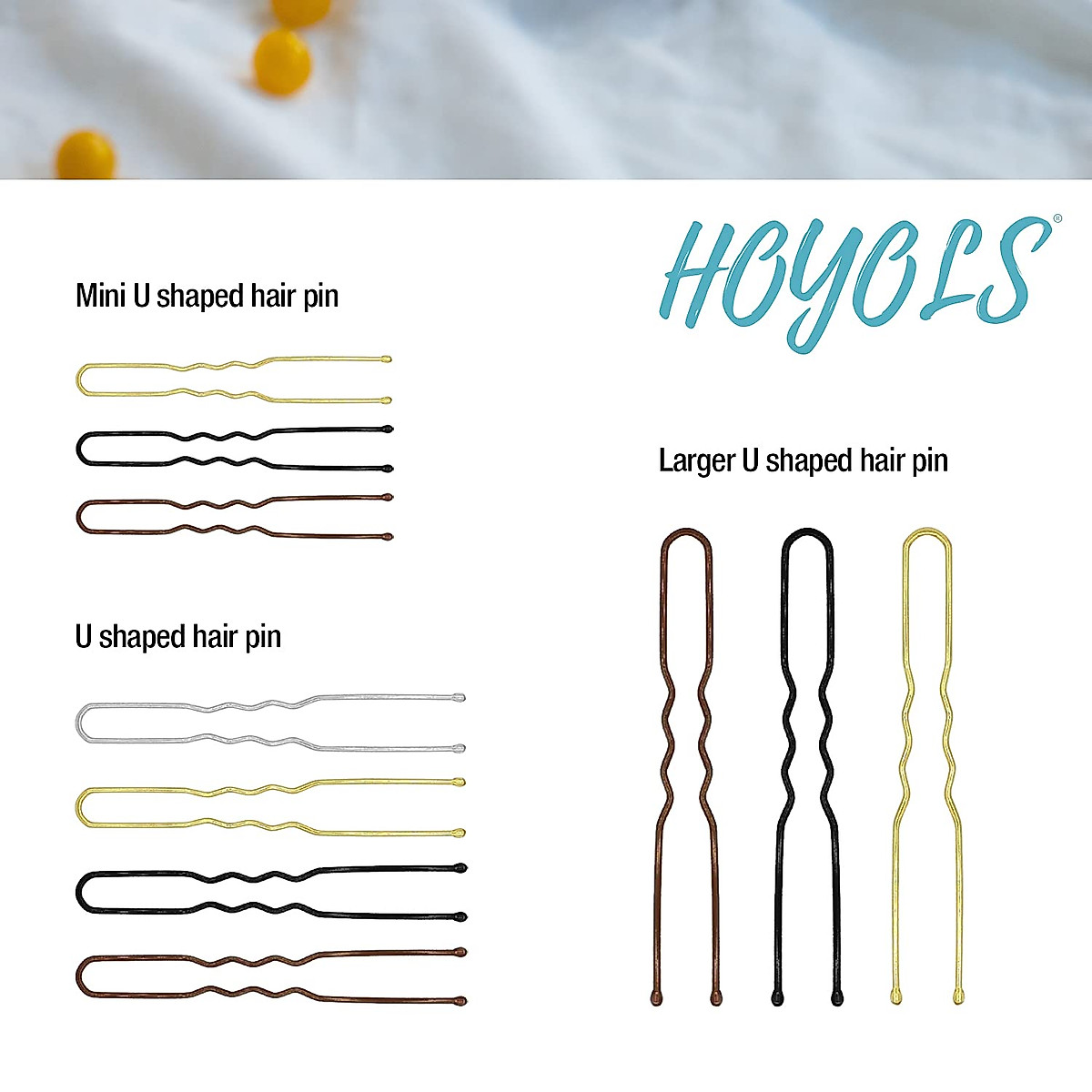 HOYOLS U Shaped Assorted Size Hair Bobby Pins, Metal Bun Clips Hairpin Crimped Design with Ball Tips for Women Girls Grips Hairstyle, 150 Count Bulk Pack (Brown)