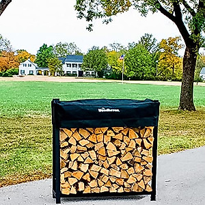 Woodhaven Black 4 Foot - Heavy Duty Made In USA - Indoor Outdoor - 1/4 Cord Firewood Storage Log Rack With Seasoning Cover Combo Set - Metal Log Storage - 48” x 48”
