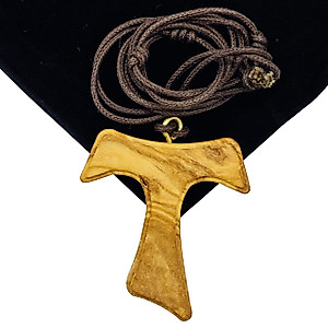 Amazing Saints Olive Wood Tau Cross Necklace with Black Gift Bag