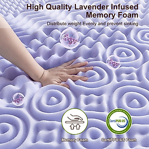 UniPon 3 Inch Egg Crate Memory Foam Mattress Topper, Lavender Infused Mattress Topper, 7 Zones Memory Foam Bed Topper, CertiPUR-US Certified (Queen)