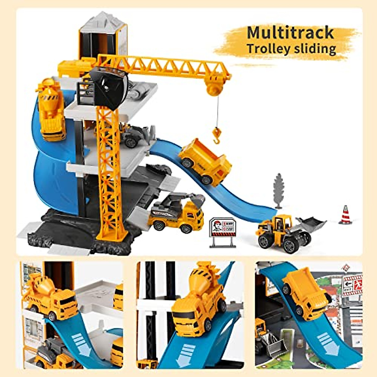 TEMI Construction Vehicles Toy for Boys, 60PCS Kids Engineering Trucks Vehicle w/Tractor, Crane, Dump, Excavator and Map, Birthday Gift Toys for 3 4 5 6 7 Year Old Boys Children Toddlers