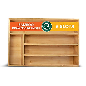 ECO SOUL Organic Bamboo Wooden Kitchen Drawer Organizer | Sturdy, Large 11' x 16' | Organizer Tray for Silverware, Cutlery, Flatware, Utensil Holder | Grooved Drawer Dividers, 6 slots