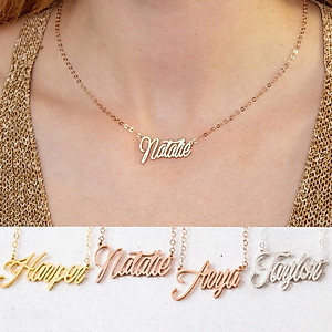 Flowshey Custom Name Necklace Personalized Gift Necklace 18K Gold Plated Nameplate Jewelry for Women