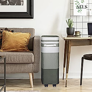 AELS Laundry Basket with Wheels, Rolling Laundry Hamper with Handle 45L, Foldable Corner Storage Bins, Collapsible Hamper for Laundry Room Cloakroom Bedroom (Slim 22, Ombre Gray)