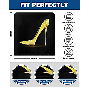 4 Pcs Dining Chair Slipcovers Golden Sexy High-Heeled Shoe,Removable Chair Back Covers Women Shining Heels on Dark Black Chair Protector for Home Kitchen Dining Room Holiday Party Decor