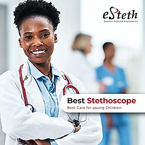 eSteth Pediatric Stethoscope - Ultra Sensitive Dual-Head Chest Piece for Monitoring Amplified Heart, Lung Sounds - Flexible Stethoscope Tubing - Extra Ear Tips & Non-Chill Ring - 32" Long, Cherry Red