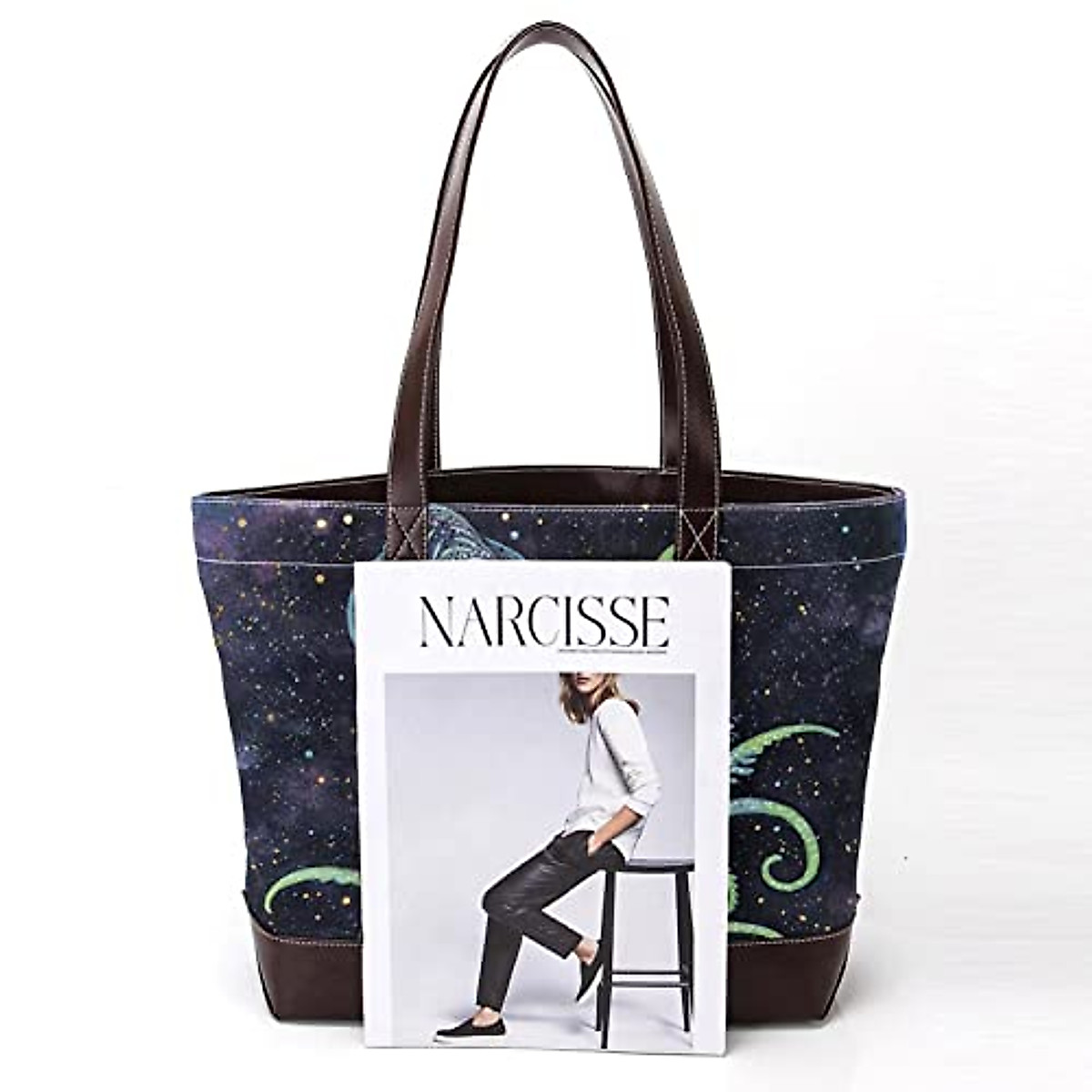 Purses for Women, Tote Bag, Bags for Women, Womens Handbags, Colorful fish starry sky black pattern