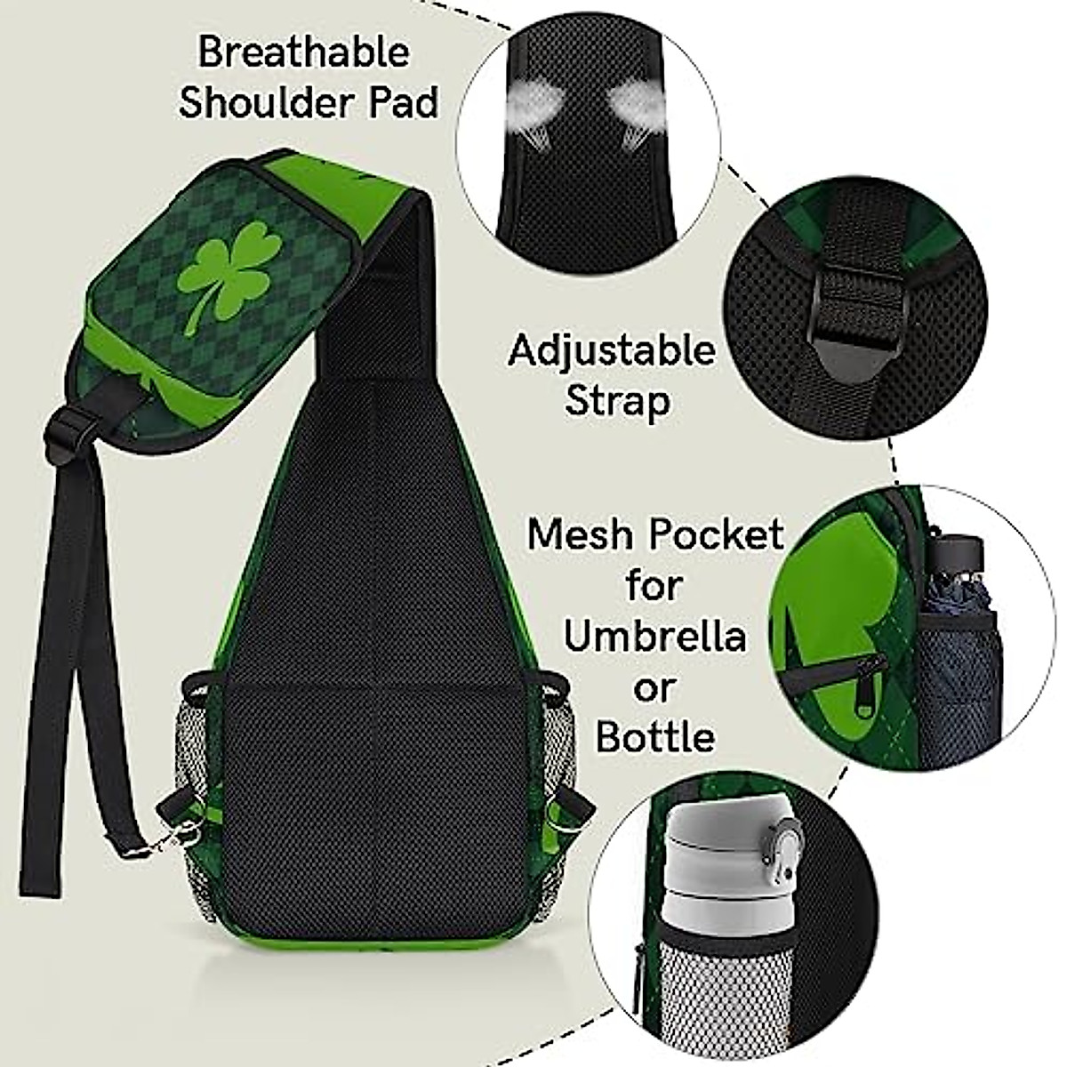 RIRIX Shamrock On St Patrick Day Sling Backpack St. Patrick's Day Crossbody Bag Multipurpose Crossbody Bag Travel Hiking Chest Bag Casual Day Bag