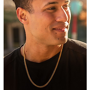 LIFETIME JEWELRY Miami Curb Square Cut Cuban Link Chain Necklaces 24k Gold Plated (5mm & 9.5mm) (20 inches, 5mm, Gold)