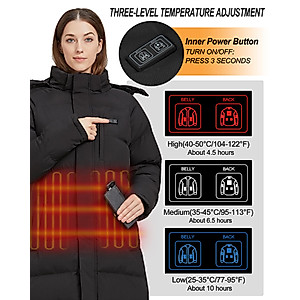 TRUNYAQI Women's Heated Long Jacket with Battery Pack Winter Coat for Women with Box