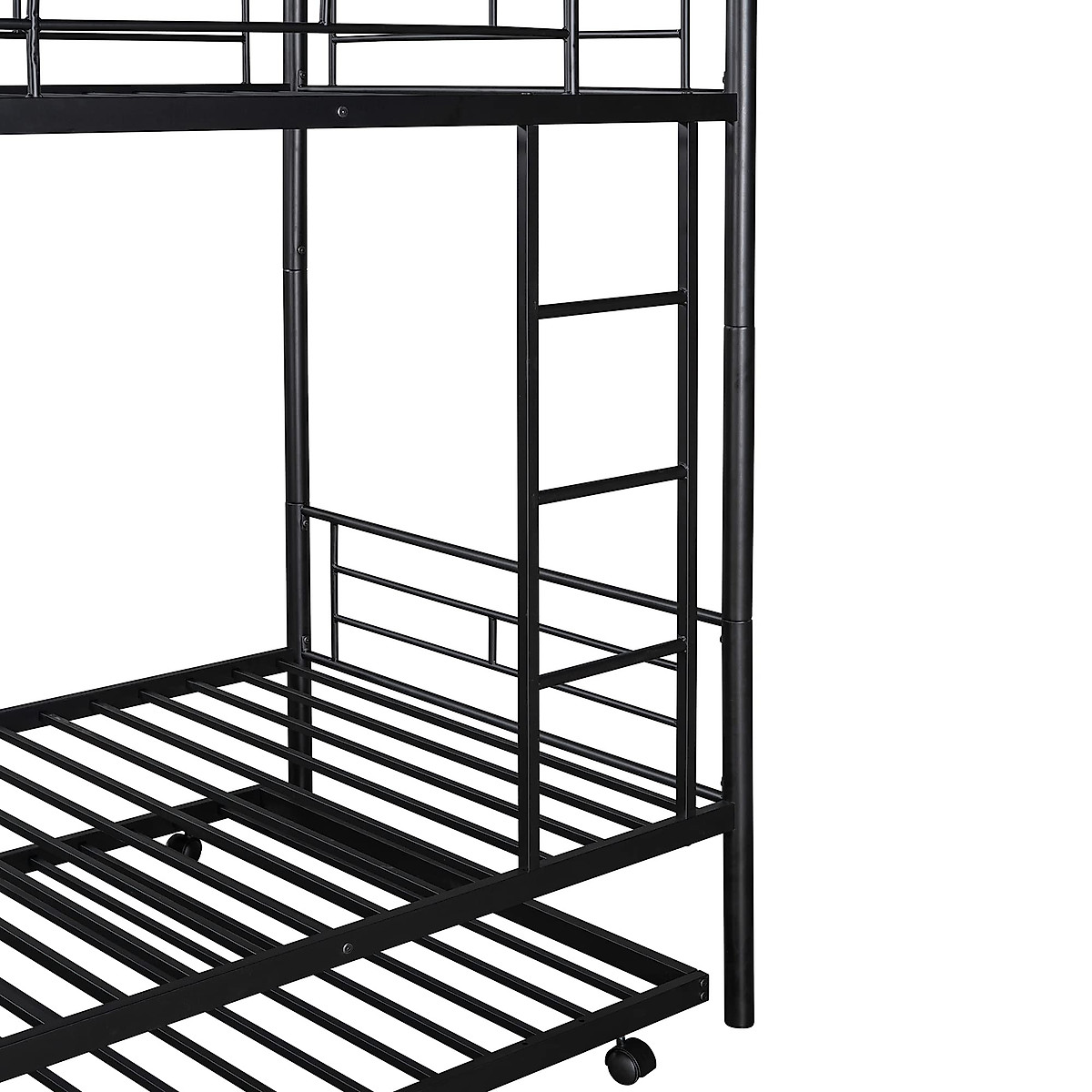 GINGVAT Twin Over Twin Metal Bunk Bed with Trundle and Ladder,Metal Bunk Bed Can be Divided into Two beds,No Spring Box Needed,for Bedroom,Apartment,Black