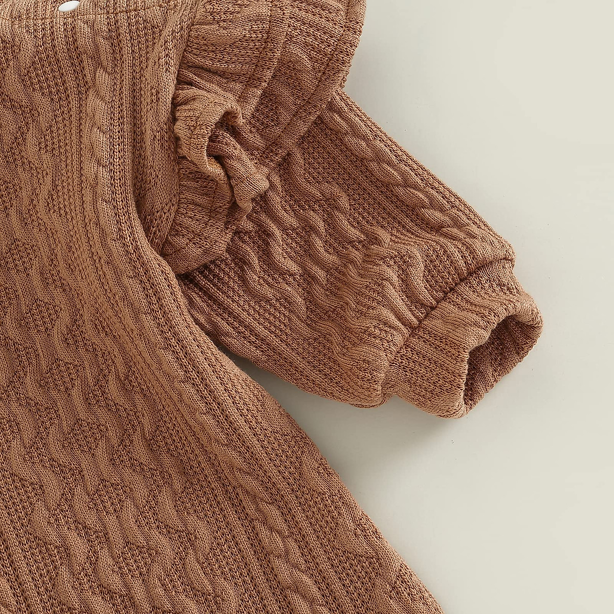 Infant Baby Girls Boys Romper Solid Color Knitted Round Neck Long Fly Sleeve Jumpsuits with Headband (Coffee, 0-6 Months)