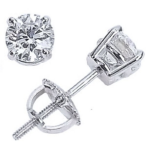 Houston Diamond District 3/4 Carat 14K White Gold Screw Back Stud Earrings (K-L Color I1-I2 Clarity)