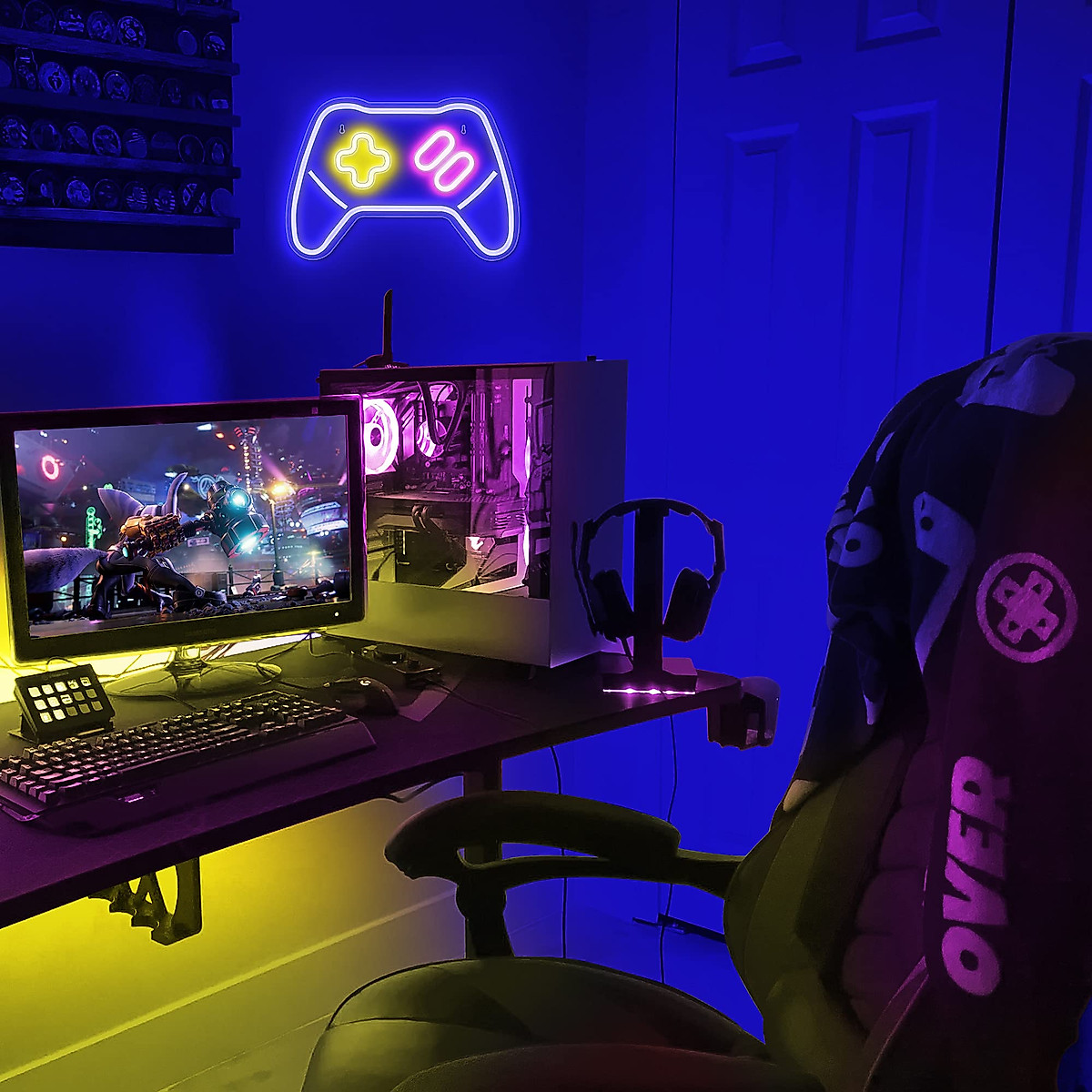 Lumoonosity Blue Pink Planet Neon Sign Blue Controller Gaming Light