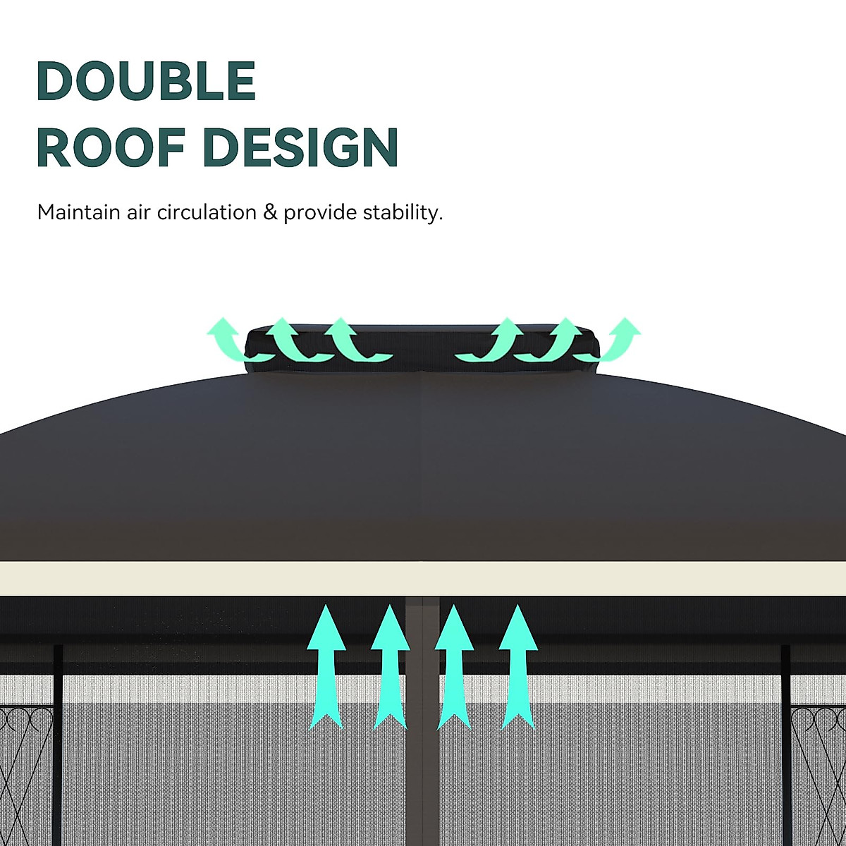 FUNG YARD 10x10 Outdoor Gazebo, Double Roof Patio Gazebo with Mosquito Netting, Sturdy Steel Frame, Sun & Waterproof, Perfect for Backyard, Garden, Party (Brown)