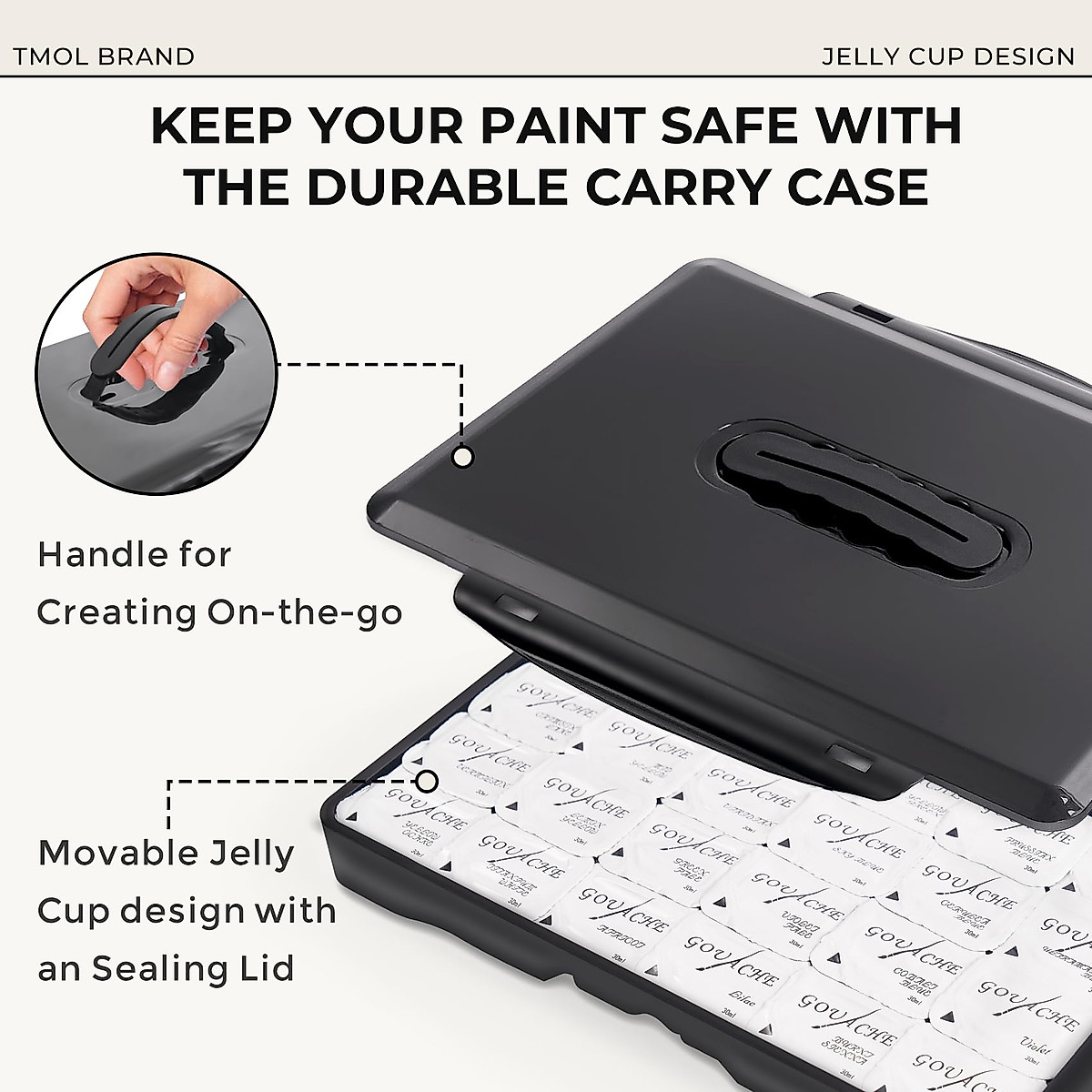 TMOL Gouache Paints Set, 24 Colors x 30ml, 12 Brushes, Non-Toxic, Kids, Indoor Use