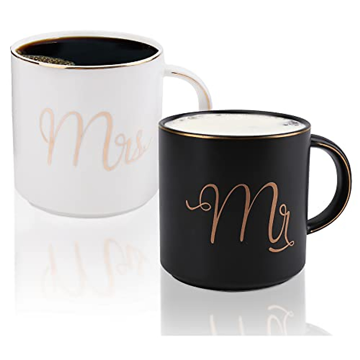 Yesland 12 oz Mr and Mrs Mug, Ceramic Coffee Mug for the Couple, Ideal Gift for Engagement, Anniversary, His and Hers, Bride and Groom, Valentines and Christmas Gifts - Set of 2 (Black & White)