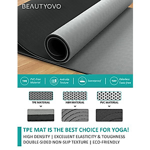 Yoga Mat with Strap, 1/3 Inch Extra Thick Yoga Mat Double-sided Non Slip, Professional TPE Yoga Mats for Women Men, Workout Mat for Yoga, Pilates and Floor Exercises