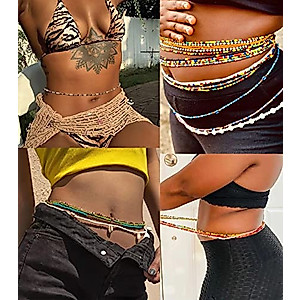12PCS 24-70 Inches Plus Size Waist Beads Chains for Women Handmade African Belly Beads Layered Body Chain Beach Bikini Jewelry
