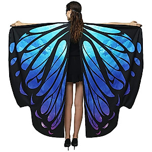 GRAJTCIN Womens Both Sides Butterfly Wings Shawl Halloween Costume Morpho Monarch Fairy Pixie Party Cape(66"x54",blue)