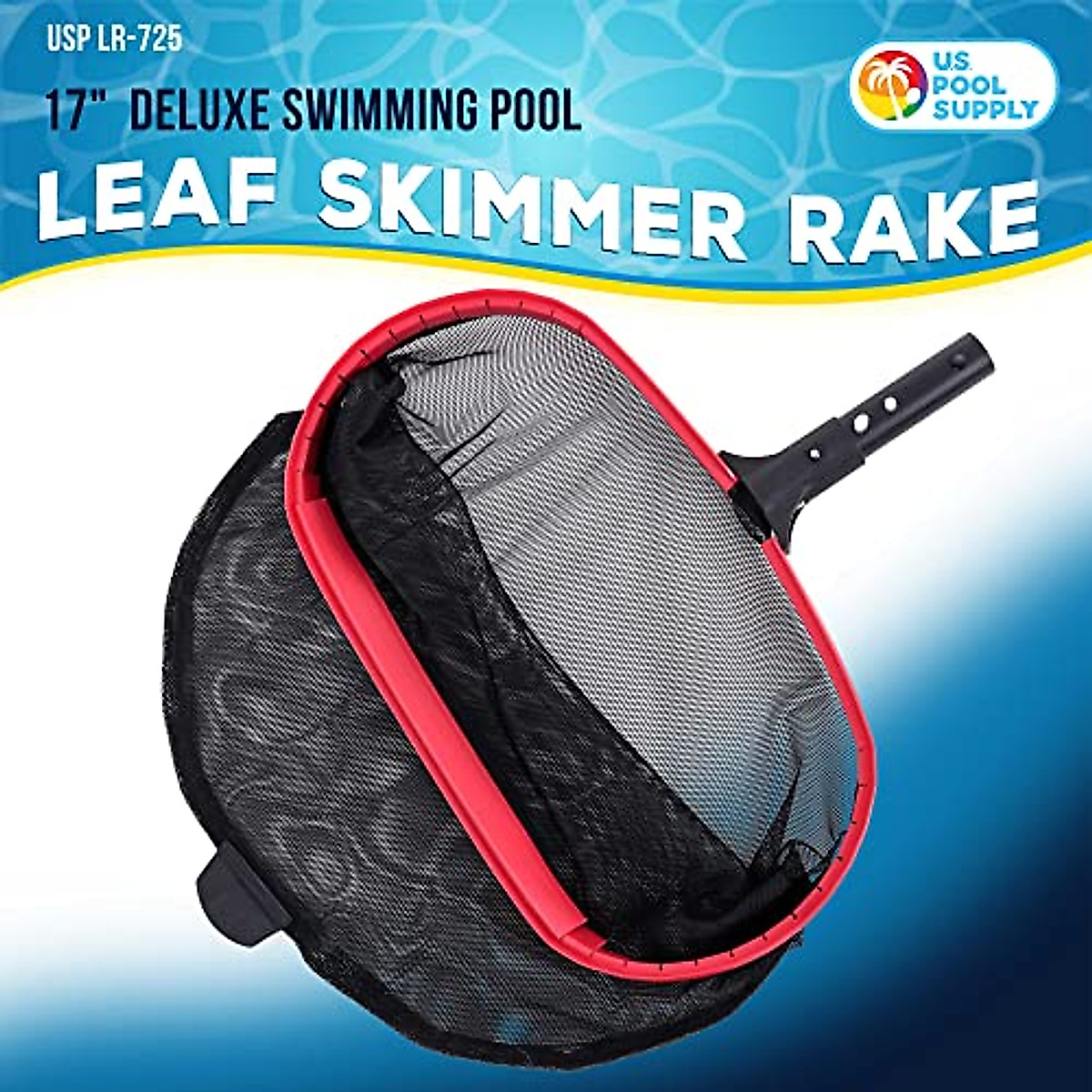 U.S. Pool Supply Professional Deluxe Swimming Pool Leaf Skimmer Rake with Deep Net Bag, Heavy Duty - Strong Reinforced Aluminum Frame, Faster Cleaning & Easier Debris Pickup & Removal, EZ Clip Handle