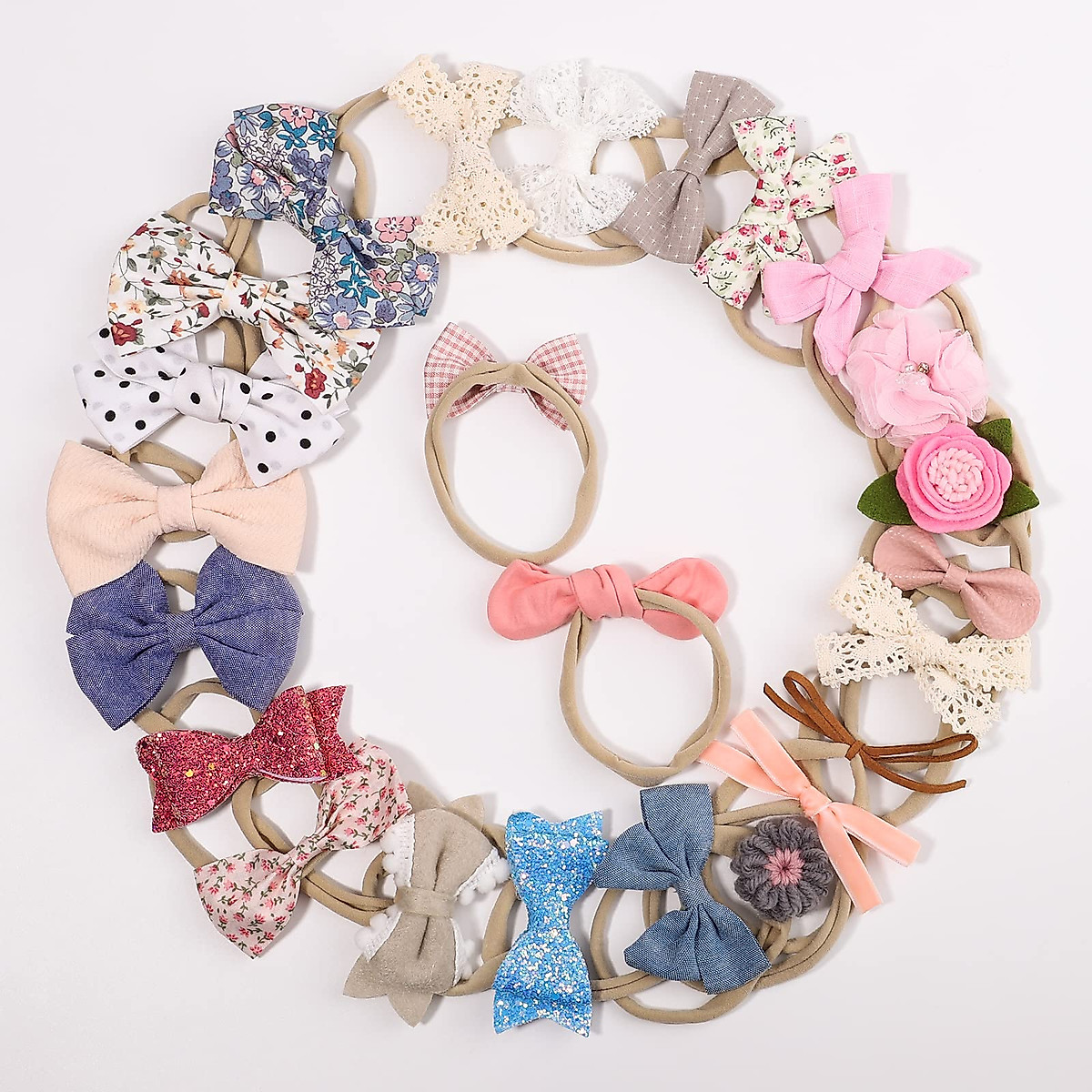 doboi 24PCS Baby Girls Flower and Hair Bows Headbands Soft Nylon Hairbands Elastic Hair Accessories for Newborns Infants Toddlers and Kids