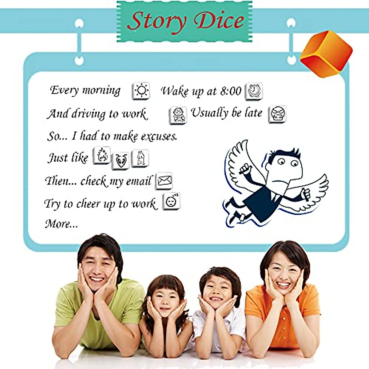 SQBELL Happy Story 9 Cubes Bundle Sets Roll Cubes - A Happy Trip and Challenge of Words and Stories, 4 Models dice 54 Images Unlimited Stories Combination Story Dice Game Set Imaginative Play for Kids