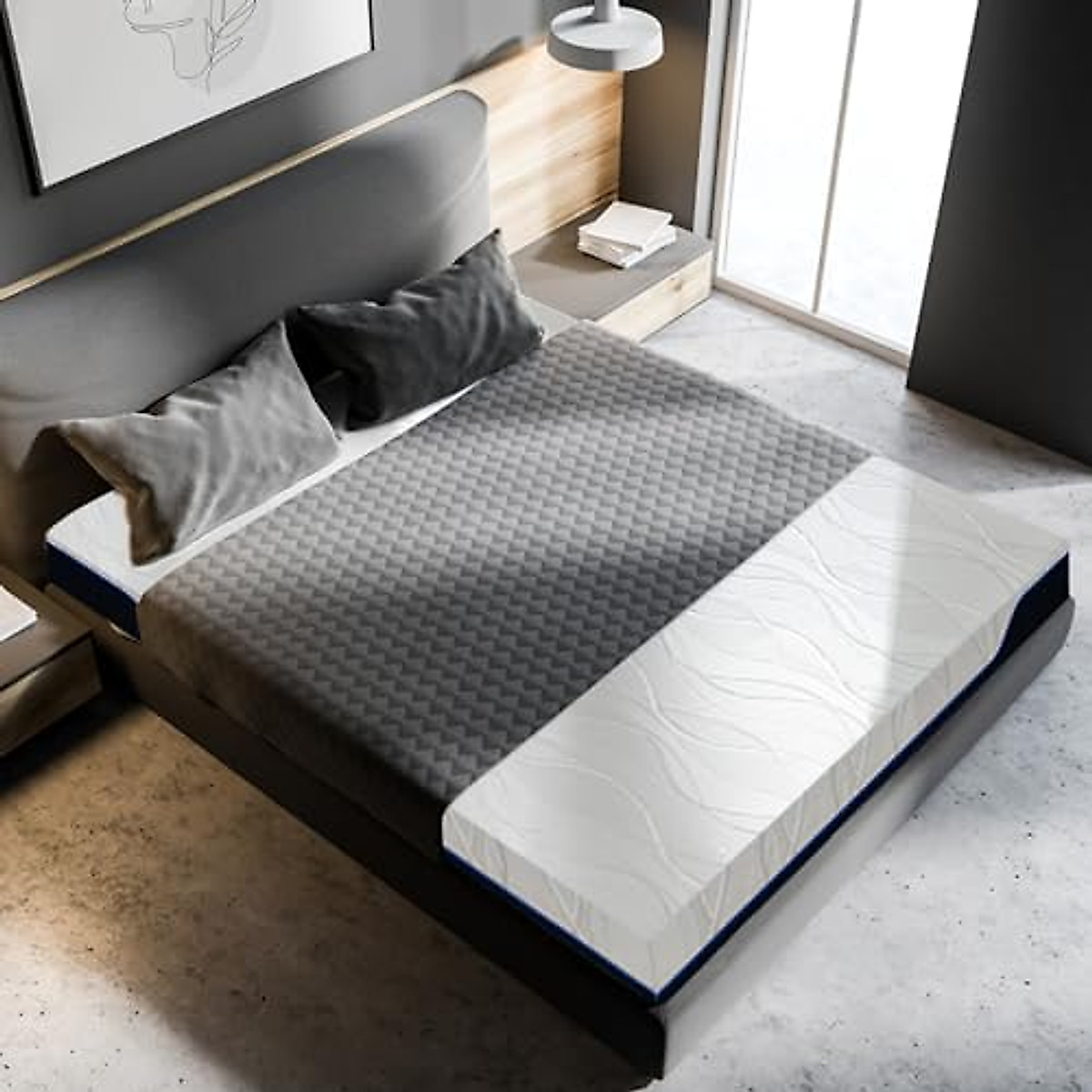 SERENITY HOME 10" King Memory Foam Mattress, Breathable Bed Mattress, Cooling-Gel Memory Foam Mattress in a Box, Support & Pressure Relief Mattress, Fiberglass Free, Made in USA | King,White/Blue