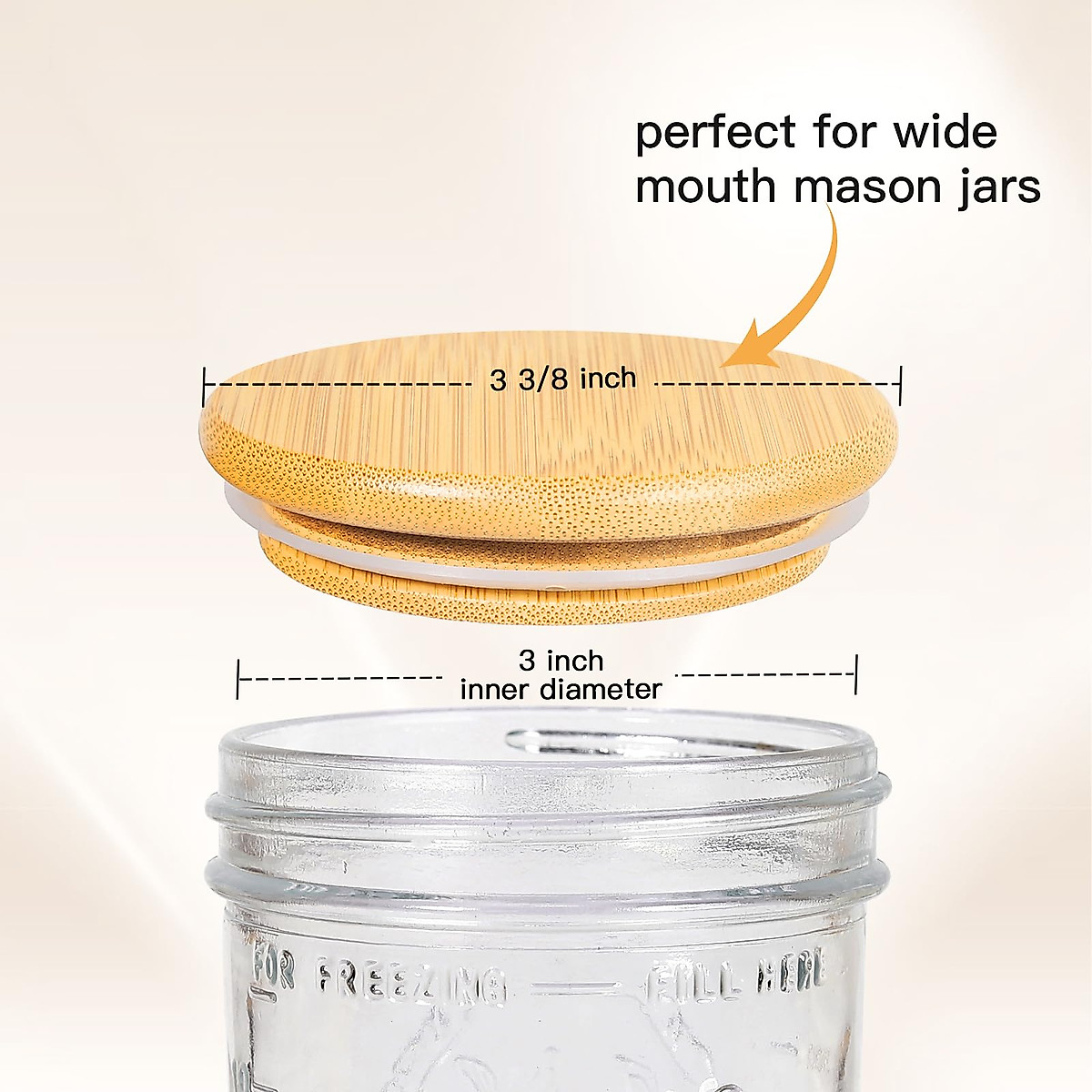 Bamboo Mason Jar Lids, Wooden Ball Jar Lids with Airtight Silicone Seal, Perfect for Dry food Storage. (6PCS-Wide)
