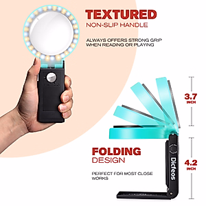 Dicfeos 30X 40X Magnifying Glass with Light and Stand, Non-Rechargeable, Folding Design 32 LED Illuminated Magnifying Glass for Close Work, Powered by Battery or USB(Green)